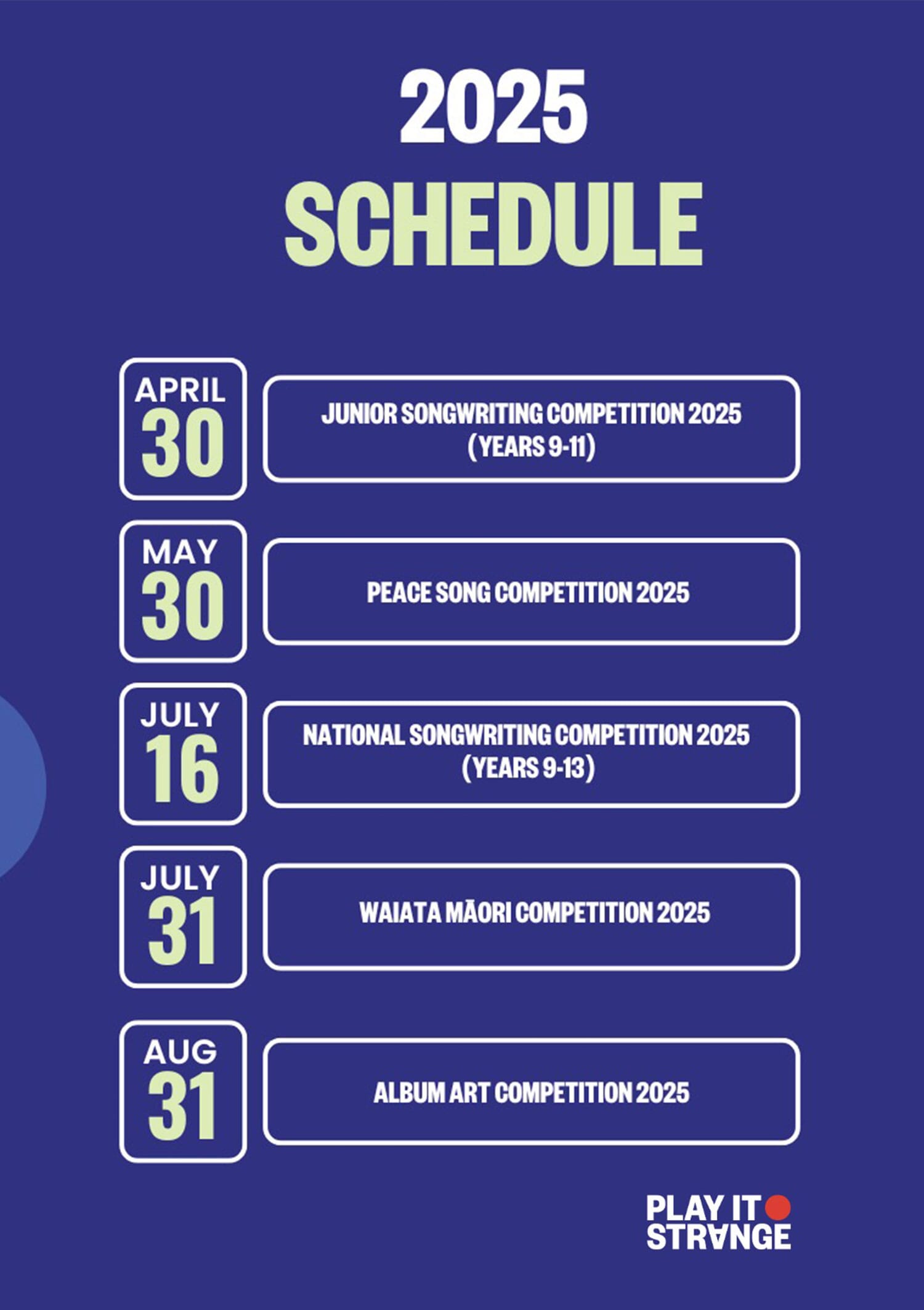 Play It Strange announces competition dates for 2025